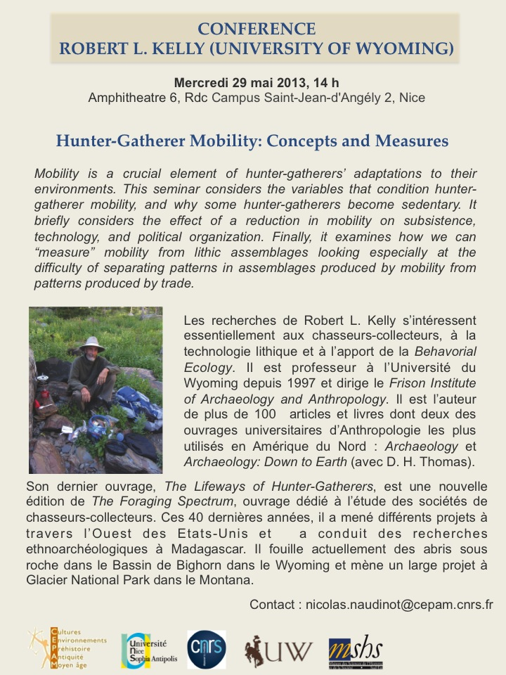 Conférence de Robert L. Kelly le 29 mai à Nice : Hunter-Gatherer ...